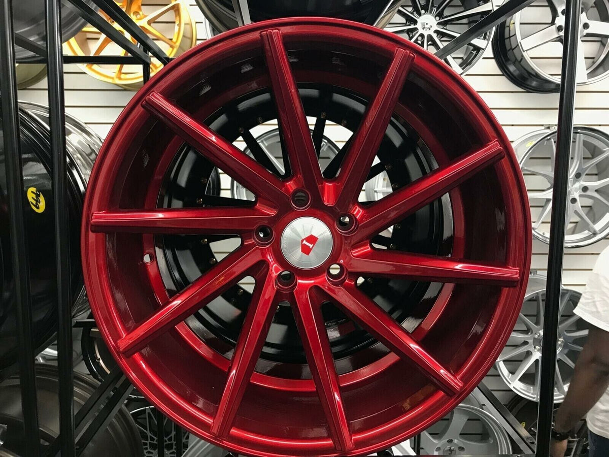 19" STAGGERED WHEELS 19x8.5 / 19x9.5 +35 5x114.3 TUNER RED W013 RIMS S ...