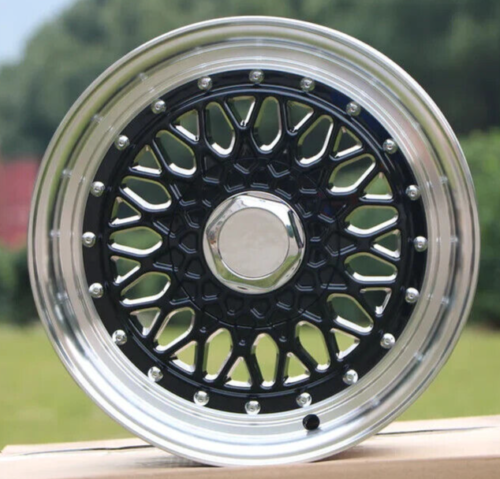 15" Wheels RS Style 15x7 4x100 / 4x114.3 +20 Black Machined Lip Mesh R ...
