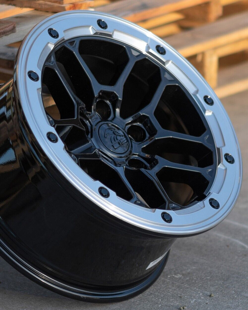 17" Machined Black Defiant DF01 Wheels Set (4) Rims Fit Jeep Wrangler ...