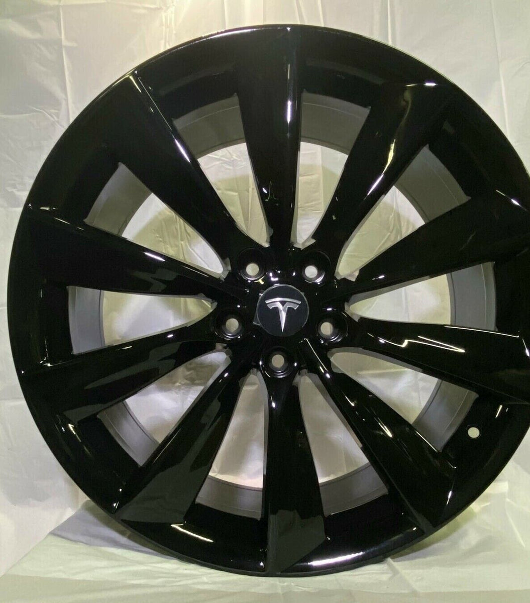 22" Wheels Turbine Style for TESLA Model S 22x10 ET35 5x120 Gloss Blac ...