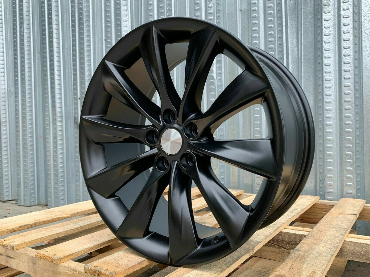 19" Turbine Style Matte Black Wheels 19x8.5 Rims 5x114.3 Fit Tesla Mod ...