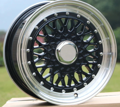 15" Wheels RS Style 15x7 4x100 / 4x114.3 +20 Black Machined Lip Mesh R ...
