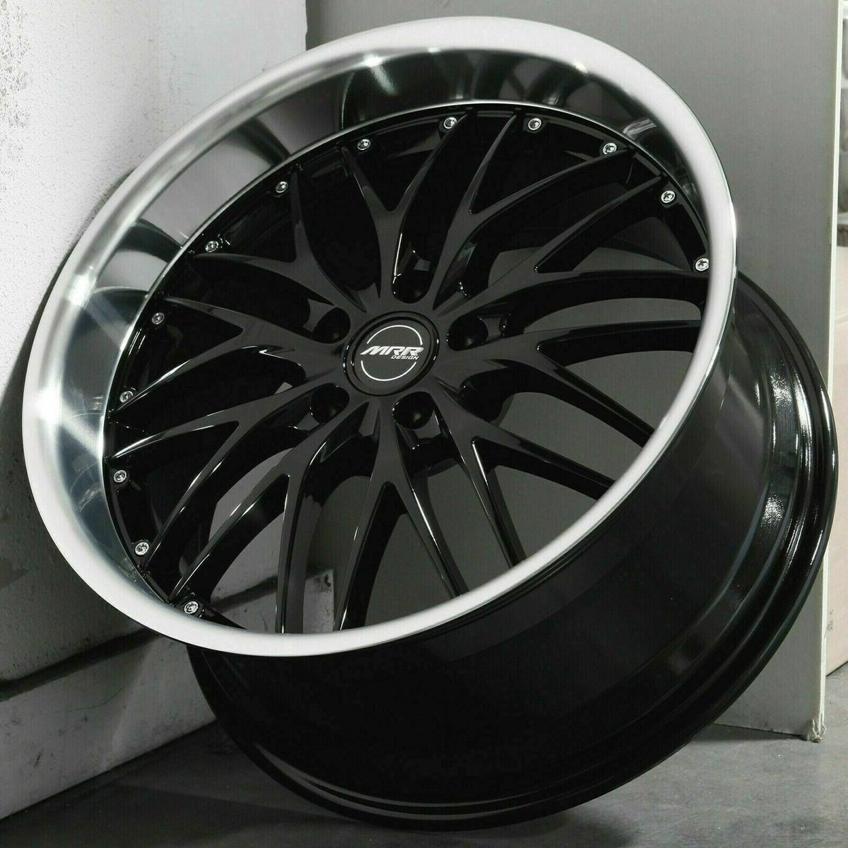 19" MRR GT1 Gloss Black Machined Lip Wheels 19x9.5 5x114.3 +24 Rims Se ...