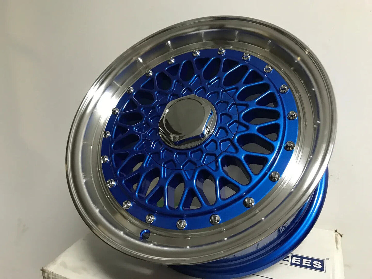 15" Wheels RS Style 15x7 4x100 / 4x114.3 +20 Blue Machine Lip IPW Rims ...