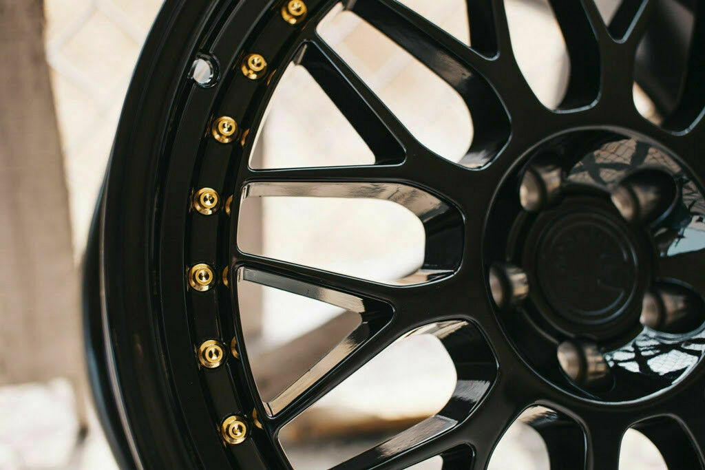 18x8.5 Aodhan AH02 5x114.3 +35 Gloss Black Gold Rivets 18 Inch Wheels ...