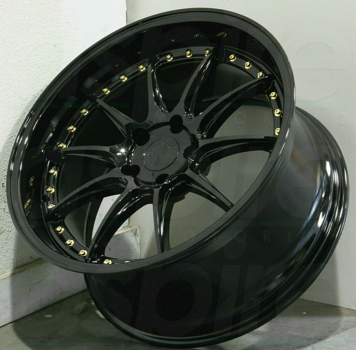 19x11 Gloss Black Gold Rivets Wheels Aodhan DS07 5x114.3 +15 Rims 19 I ...