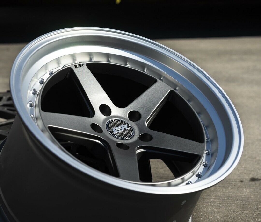 19" ESR CS5 Matte Graphite Machined Lip Wheels 19x9.5 +35 5x120 Rims S ...