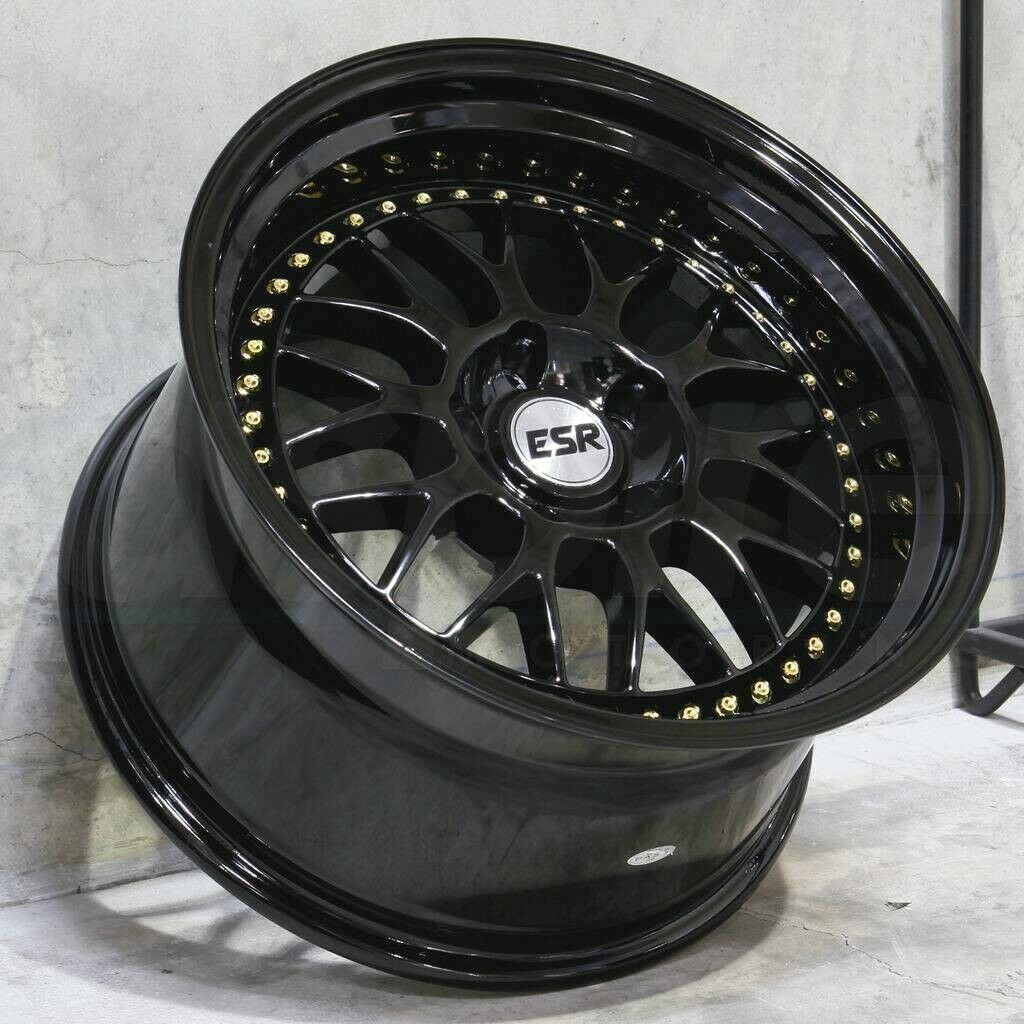 19 Inch ESR SR01 Gloss Black Wheels 19x9.5 / 19X10.5 +22 5x120 Rims Se ...
