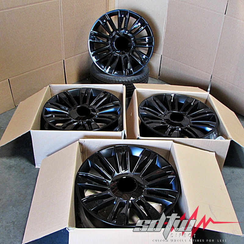 24 Inch Black Wheels Fit Cadillac Escalade Chevy Silverado 1500 24x9.5 ...