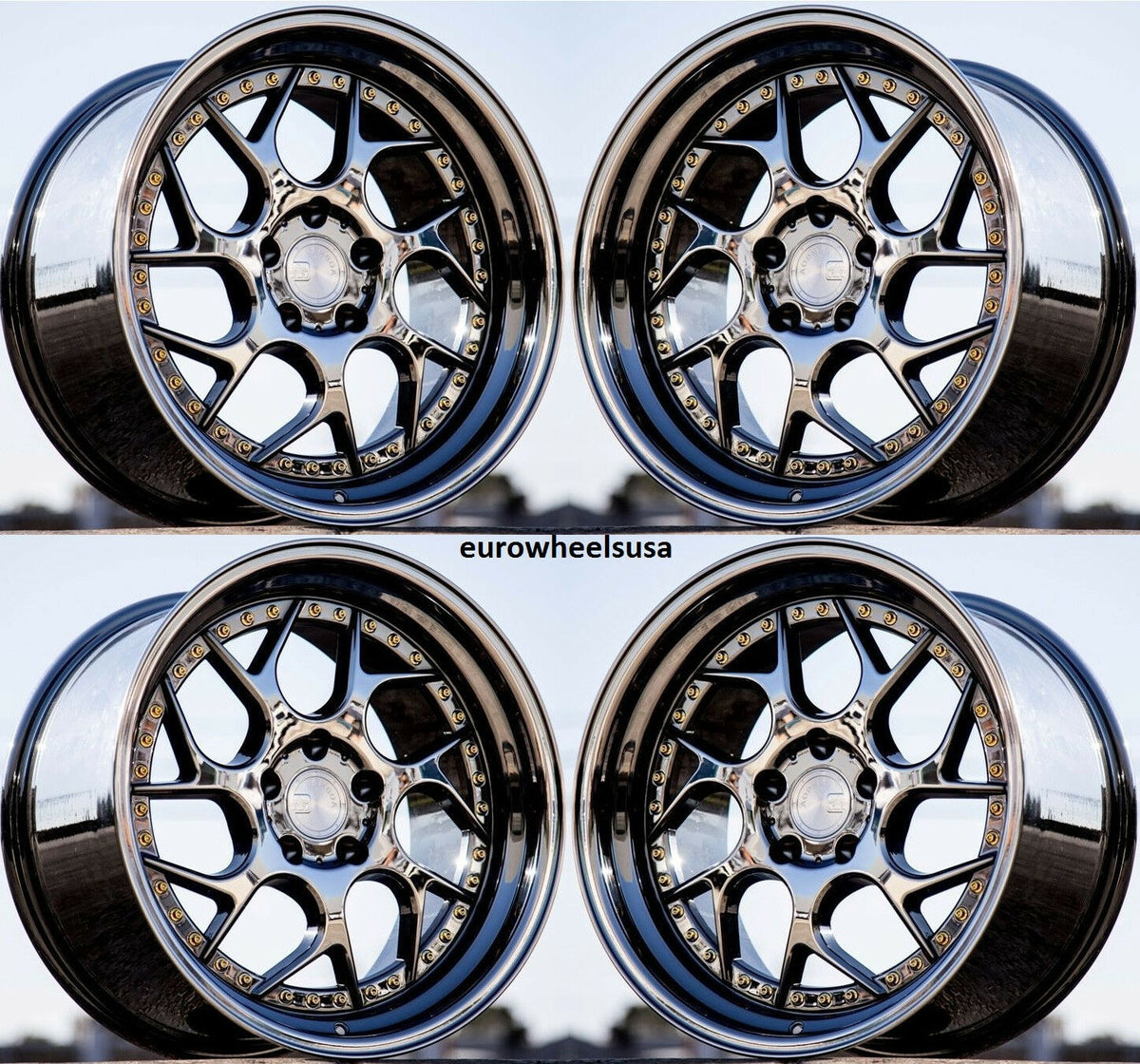 19x9.5 Aodhan DS01 5x114.3 +15 Black Chrome Wheels 19" DS1 Rims (Set o ...