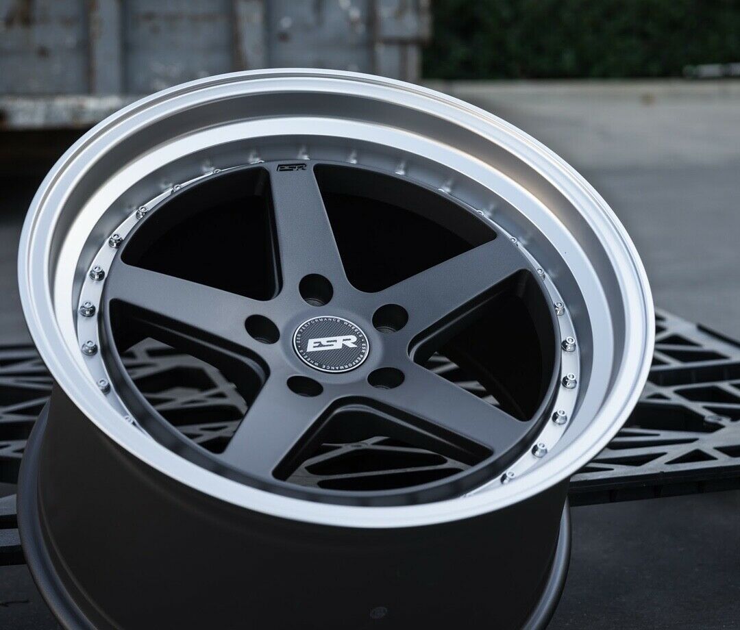 19" ESR CS5 Matte Graphite Machined Lip Wheels 19x9.5 +35 5x120 Rims S ...