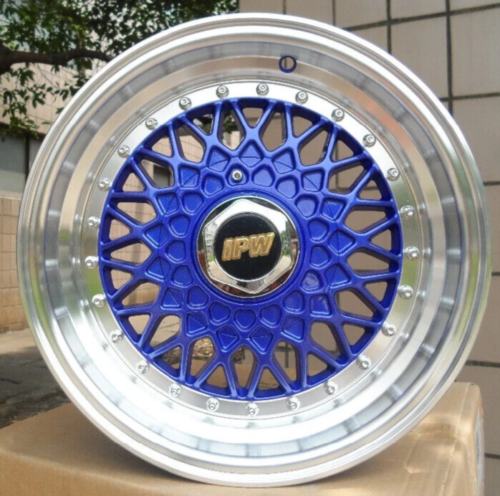 15" Wheels RS Style 15x7 4x100 / 4x114.3 +20 Blue Machine Lip IPW Rims ...